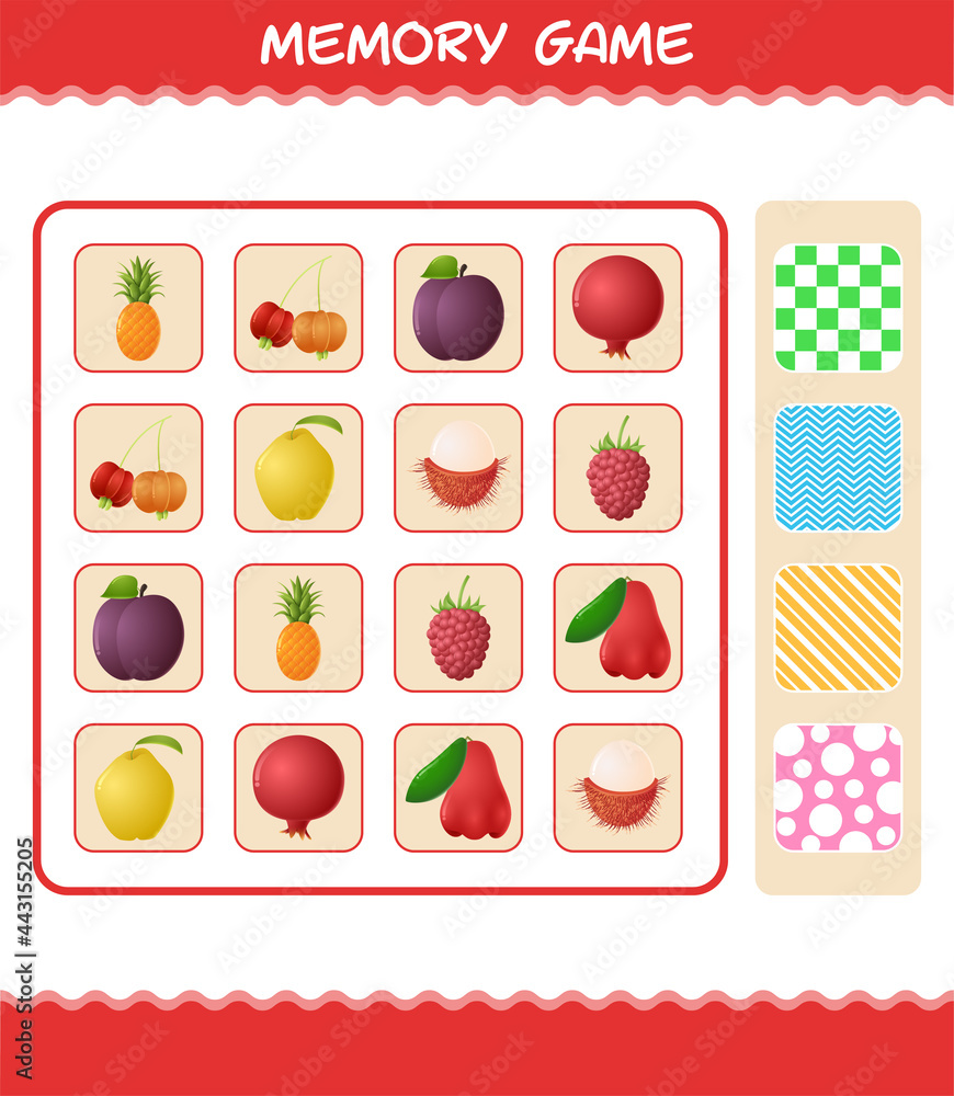 Memory games with cartoon fruits. Learning cards game. Educational game ...