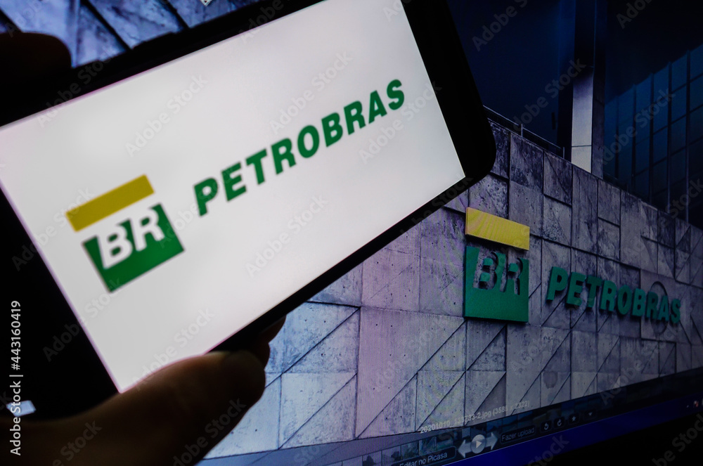 Petrobras company (Petroleo Brasileiro SA) logo visible on smartphone ...