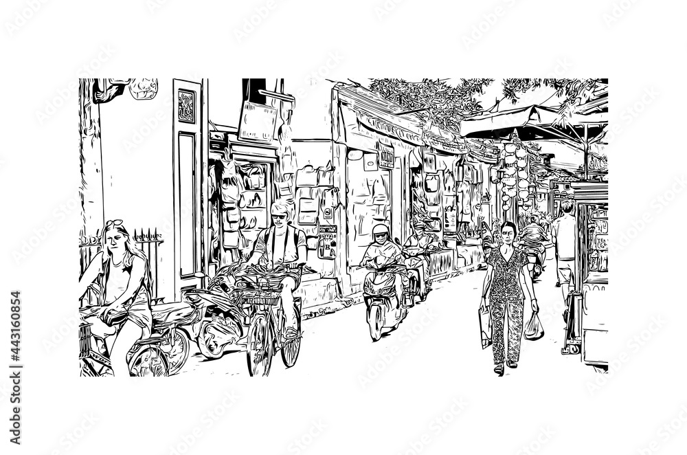 Building view with landmark of Hoi An is a city on Vietnam. Hand drawn ...