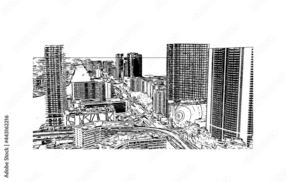 Building view with landmark of Hollywood is a city in Florida. Hand ...