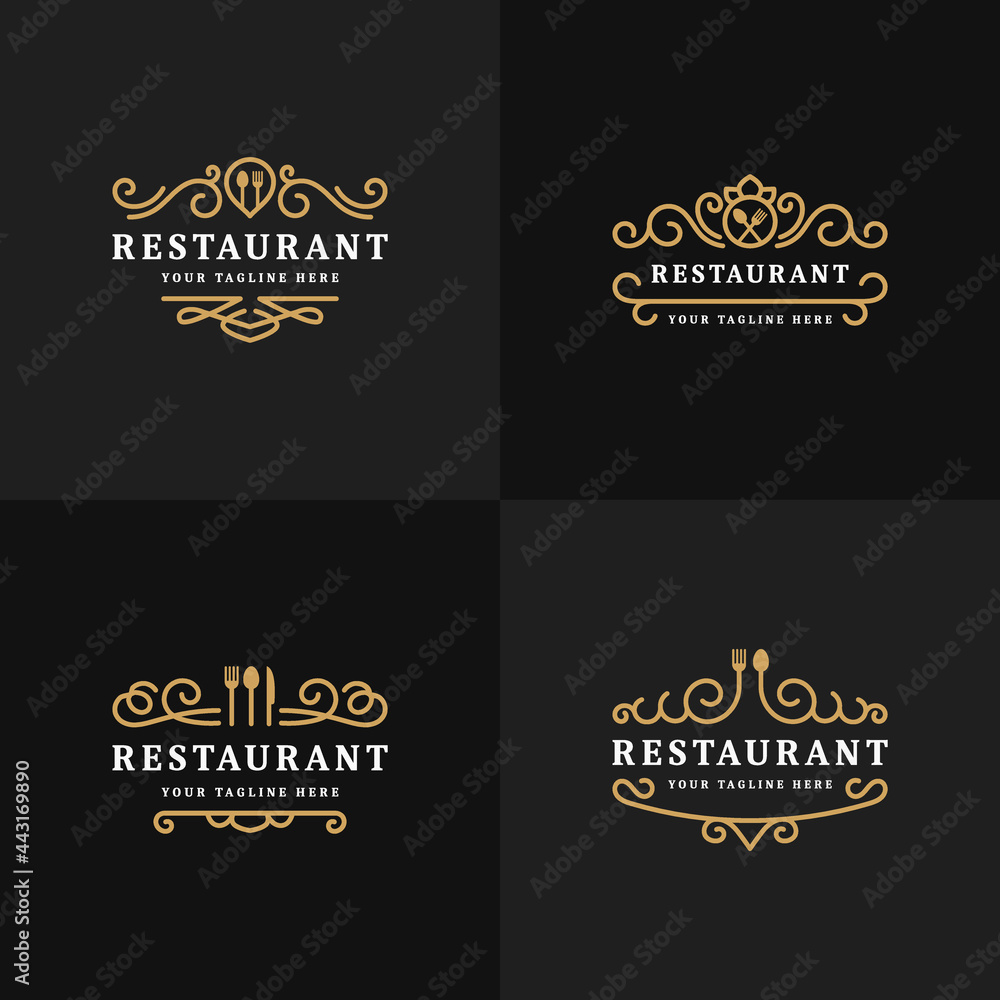 set of royal luxury restaurant or cafe logo template flourish ornament ...