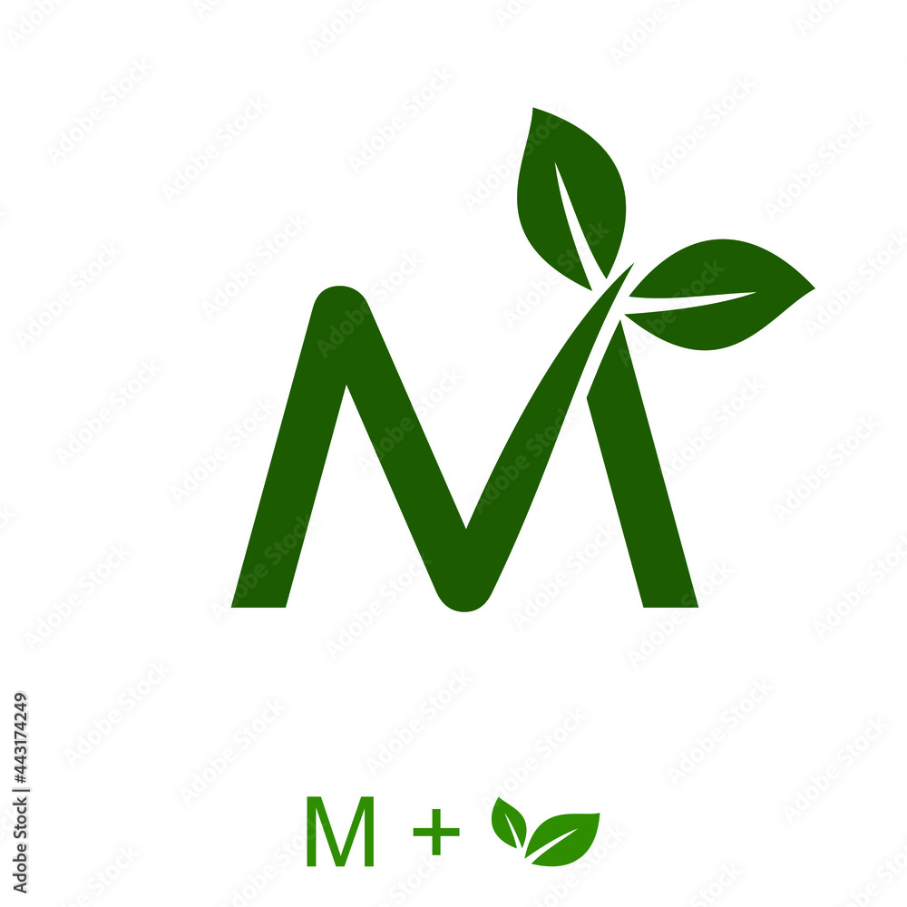 Letter M with a leaf concept. Very suitable in various natural business ...