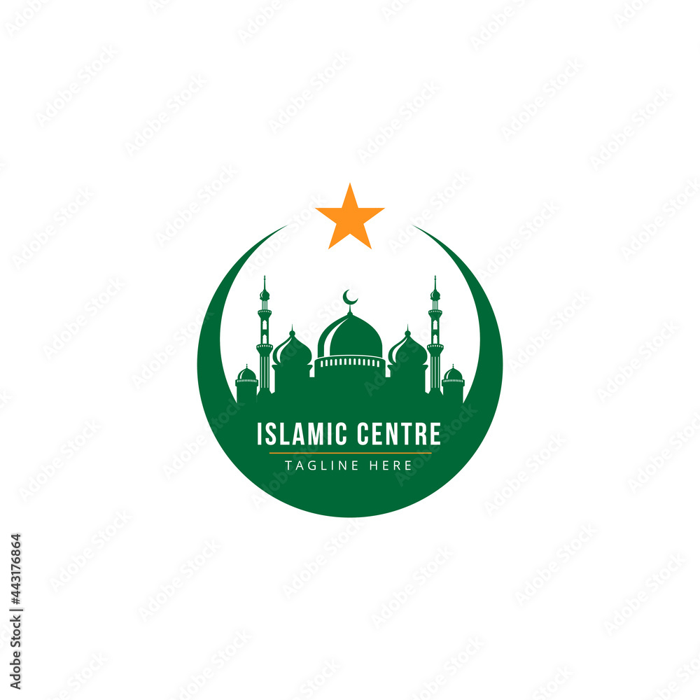Islamic center icon silhouette logo design template with mosque vector ...