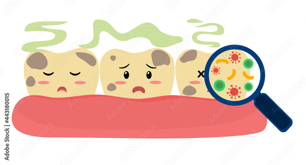 Dirty and smelly teeth cartoon character concept vector illustration on ...
