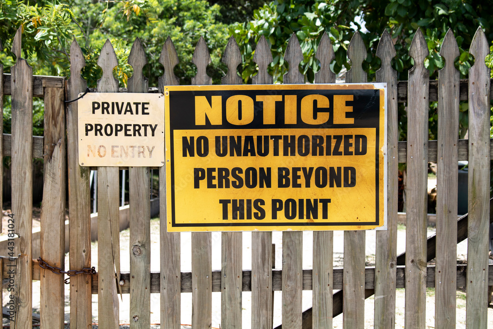 sign on a fence of notice, private property Stock Photo | Adobe Stock