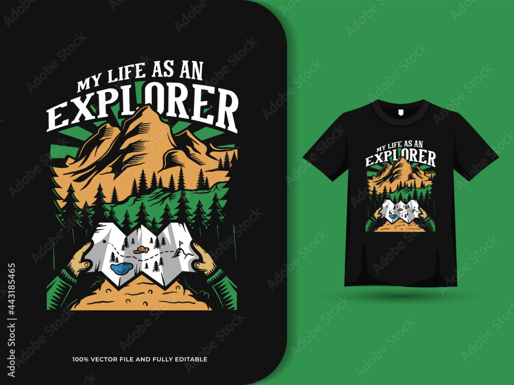 Mountain adventure with trail map t shirt design template. vector full ...