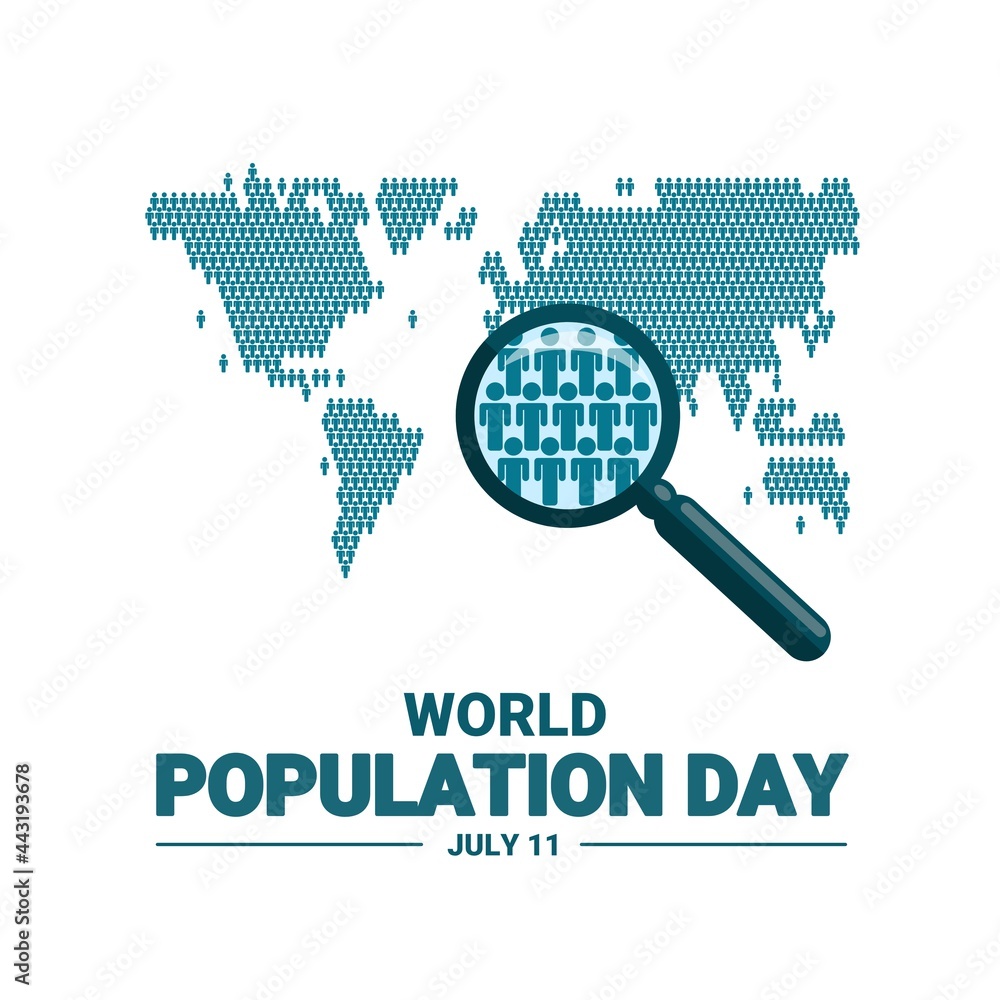 Vector illustration of human icons forming a world map, as a banner ...