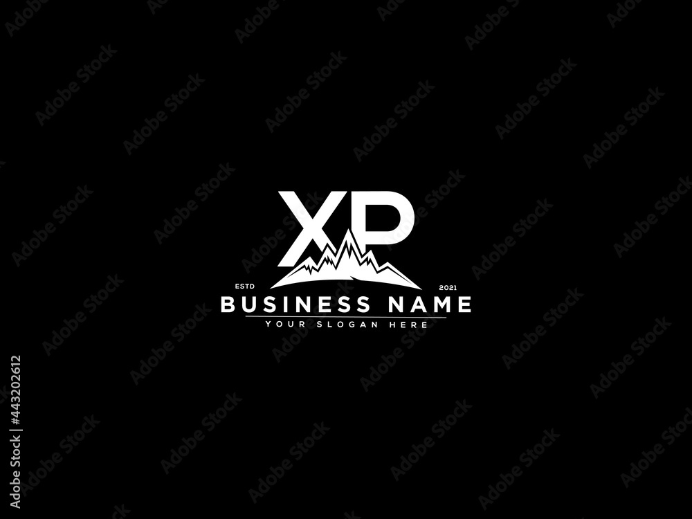 Letter XP Logo, mountain xp logo icon vector for river forest hill ...