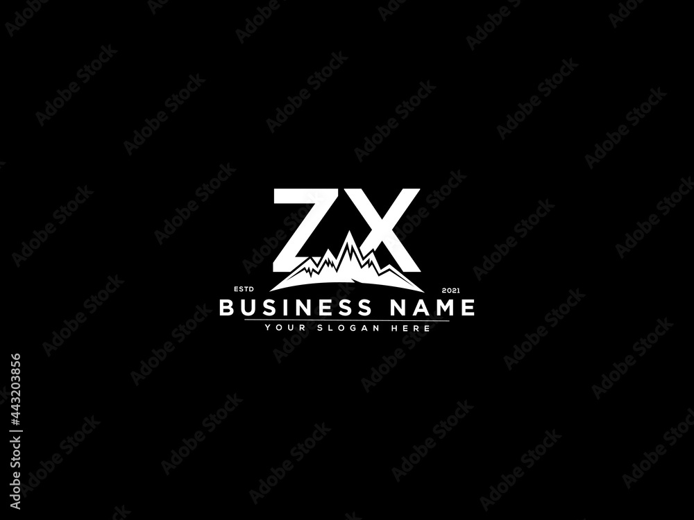 Letter ZX Logo, mountain zx logo icon vector for river forest hill ...