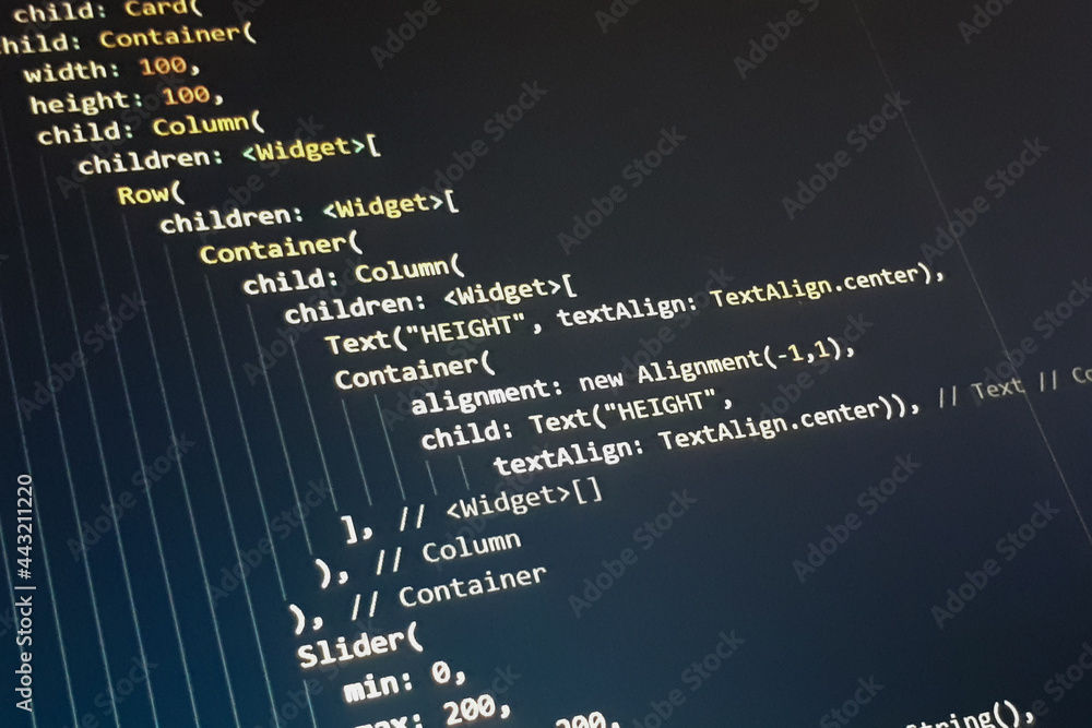 Screen of flutter application developing code. Lines of code on ...
