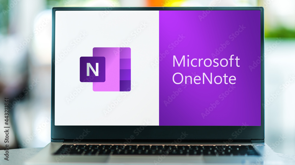 Laptop computer displaying logo of Microsoft OneNote Stock Photo ...