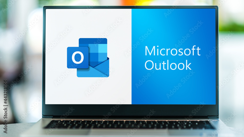 Laptop computer displaying logo of Microsoft Outlook Stock Photo ...