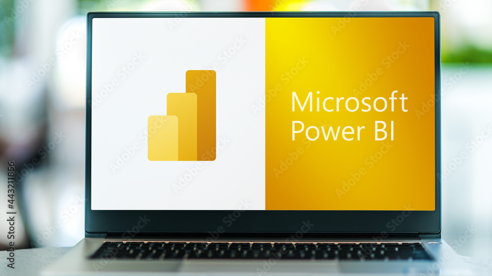 Laptop computer displaying logo of Microsoft Power BI Stock Photo ...