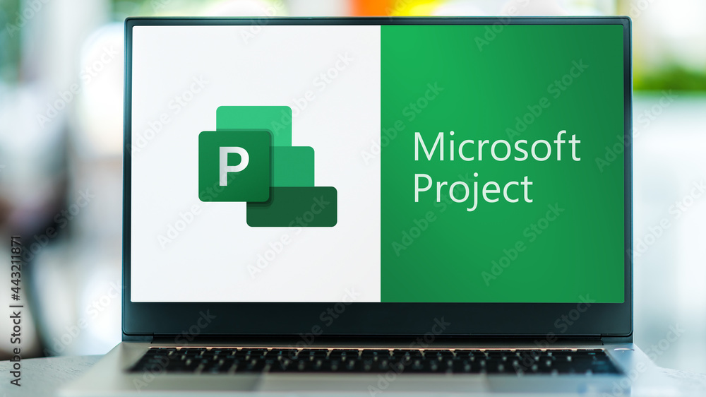 Laptop computer displaying logo of Microsoft Project Stock Photo ...