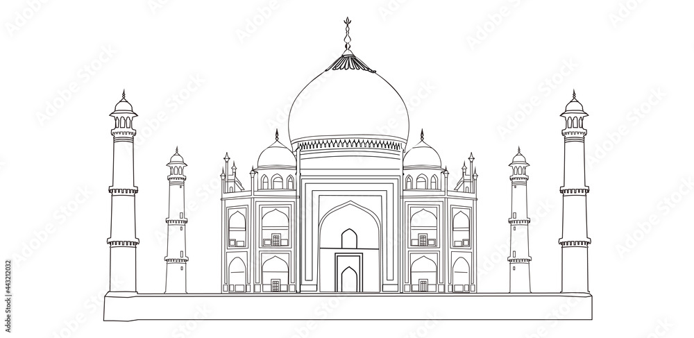 Poster Taj mahal vector illustration, Line drawing of Taj Mahal, – Wall ...