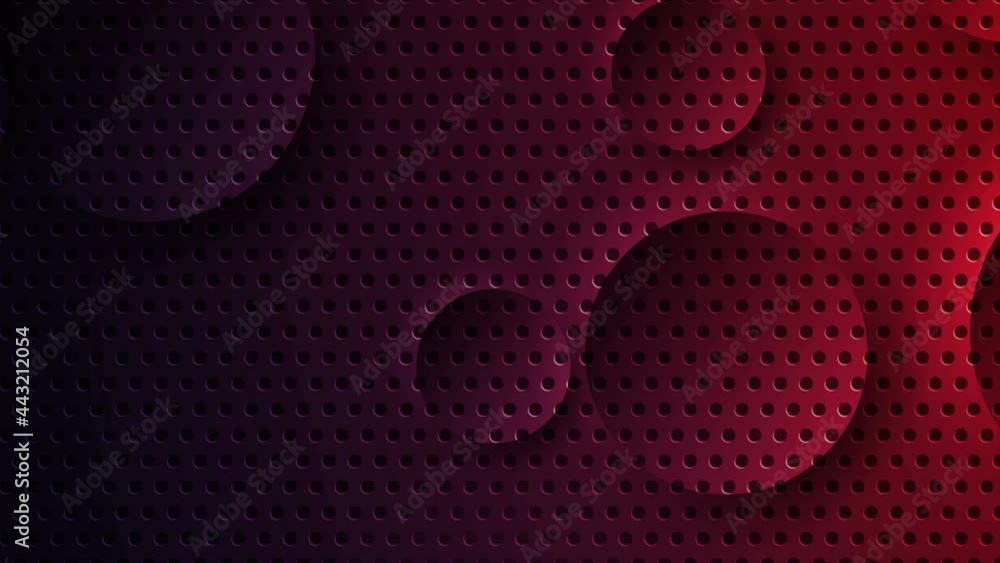 Tech dark red abstract perforated motion background with glossy circles ...
