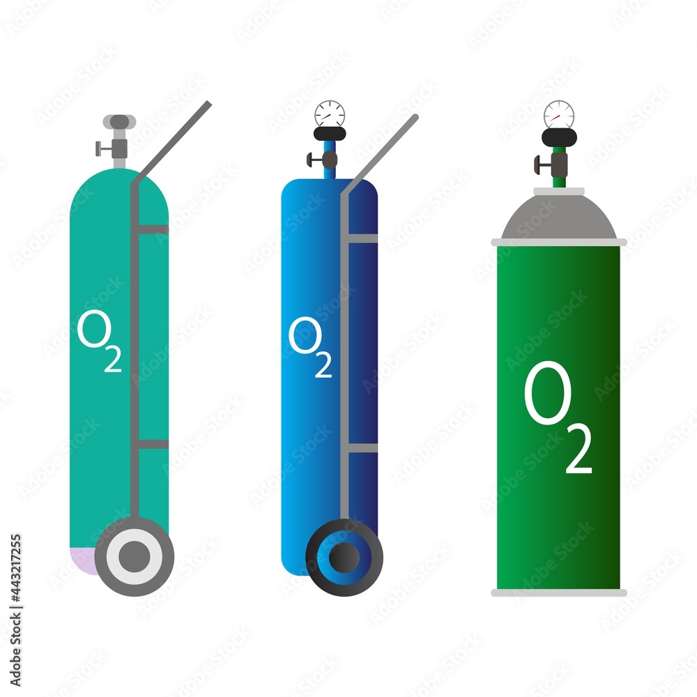 Oxygen cylinder collection for medical websites vector design. Oxygen ...