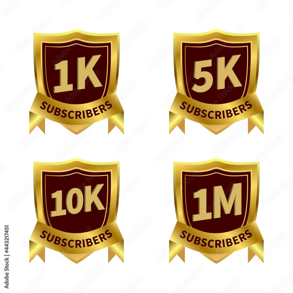 Luxurious subscriber badge collection with golden ribbon. Badges for ...