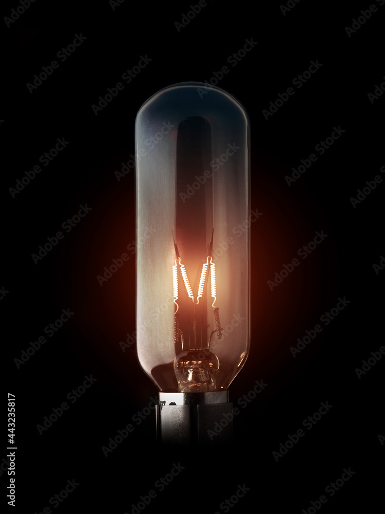Red electric old classic industrial tungsten filament light bulb black ...