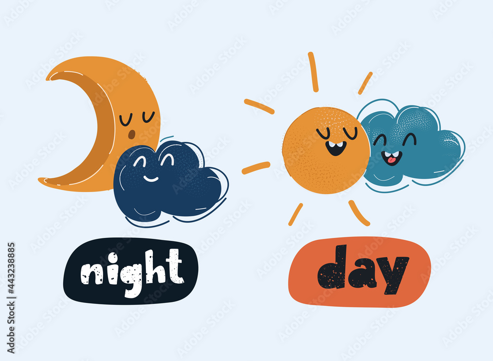 Vector illustration of Sun and the Moon. Day and night symbols Stock ...