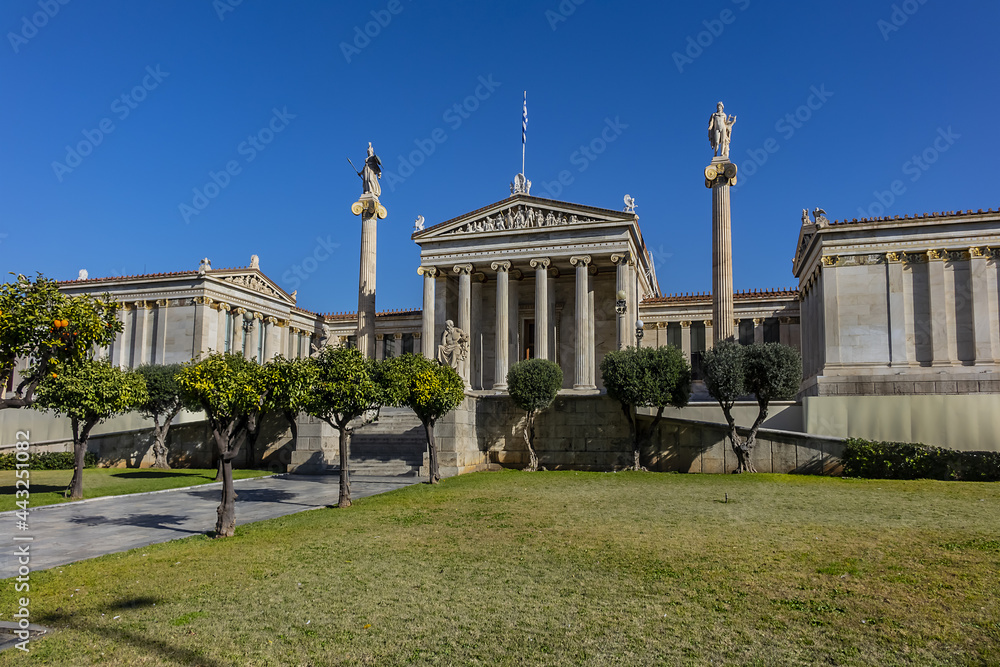 Academy of Athens complex - major landmarks of Athens. Neoclassical ...