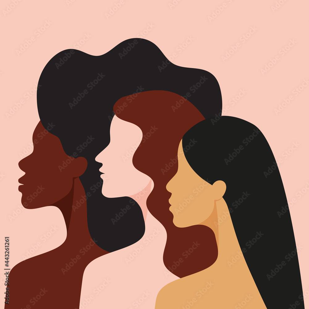Women of different races standing together. Profile silhouettes of ...