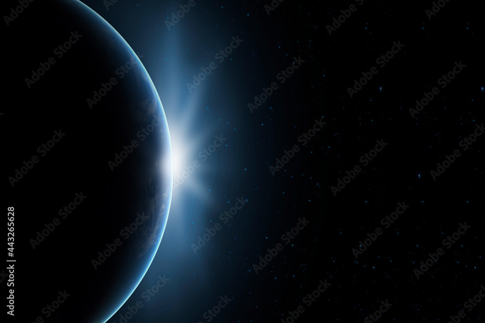 Outer space. The surface of the planet Earth in deep space. Night on ...