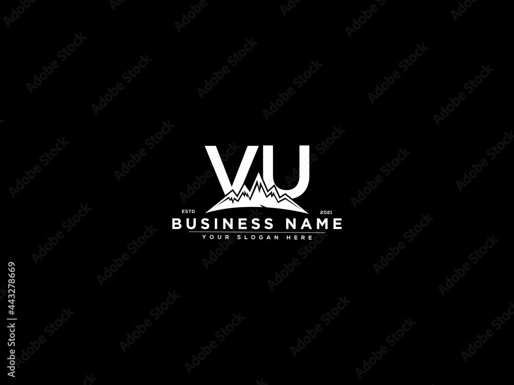 Letter VU Logo, mountain vu logo icon vector for river forest hill ...