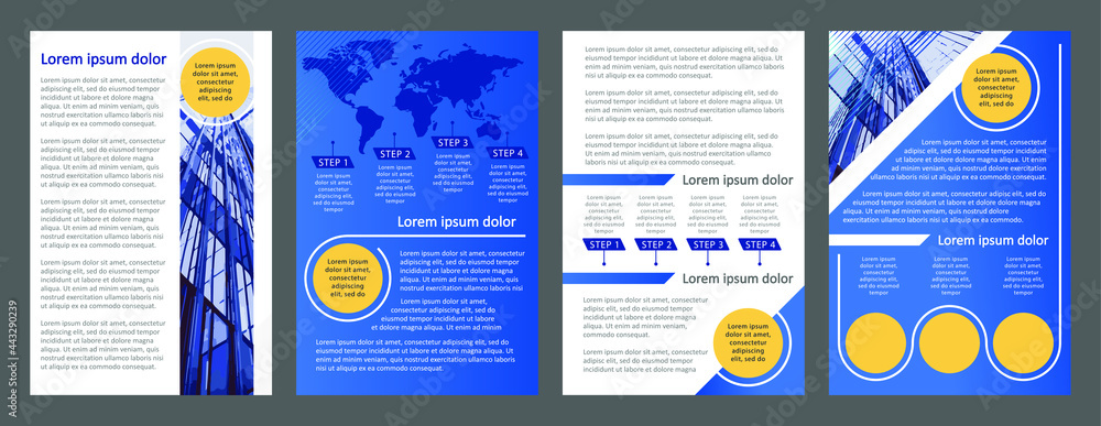 brochure template with map, four pages, blue Stock Vector | Adobe Stock