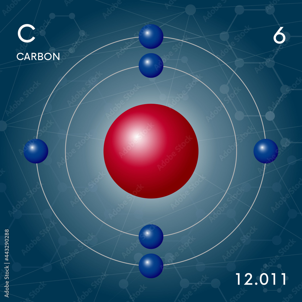 Carbon molecule simple flat illustration. Sign with atomic number and ...