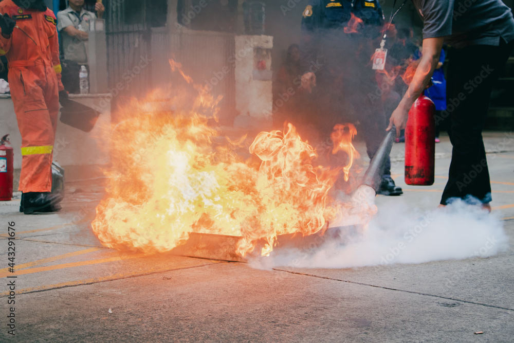 Employees firefighting training,Extinguish a fire. Stock Photo | Adobe ...