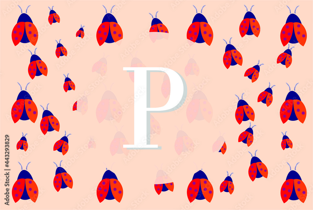 Cute Ladybird Background stylish and elegant white letter logo of P for ...