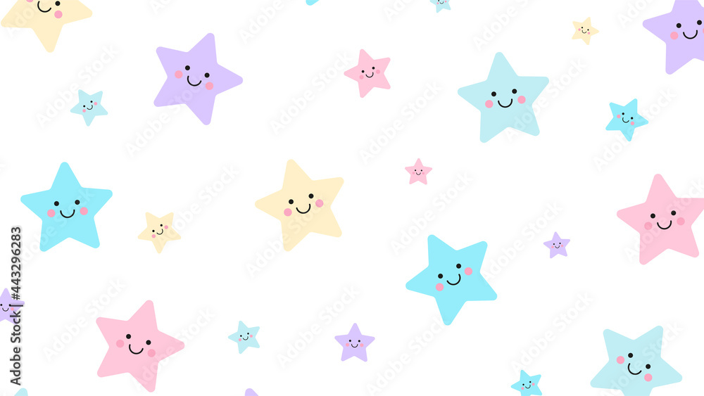 Cute pattern for kids. Colorful stars in kawaii style. Wallpaper ...