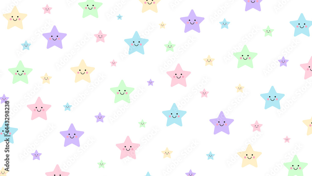 Cute pattern for kids. Colorful stars in kawaii style. Wallpaper ...