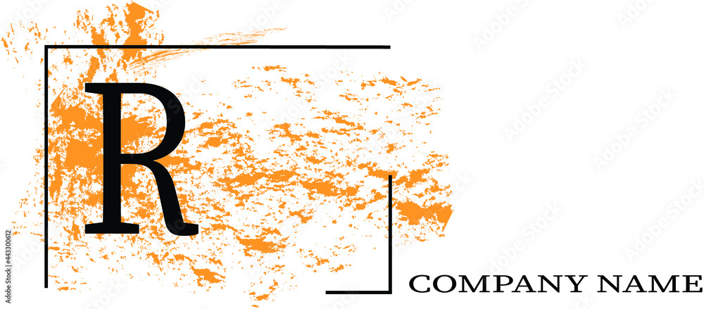 Orange-stroked black stylish and elegant letter R logo for company name ...