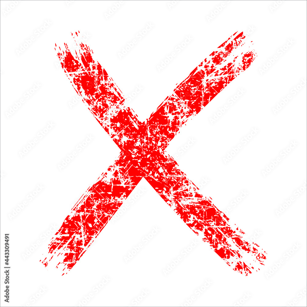 Red X grunge mark. Two crossed brush strokes. background. Distress ...
