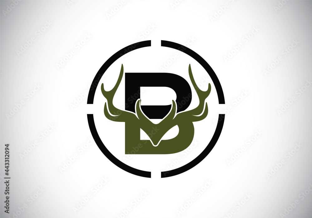 Letter B with deer antlers in target shape, flat style logo design ...