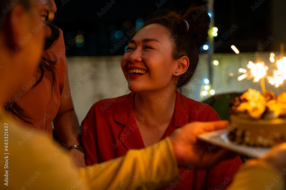 Diversity Asian millennial people friends enjoy celebration birthday ...