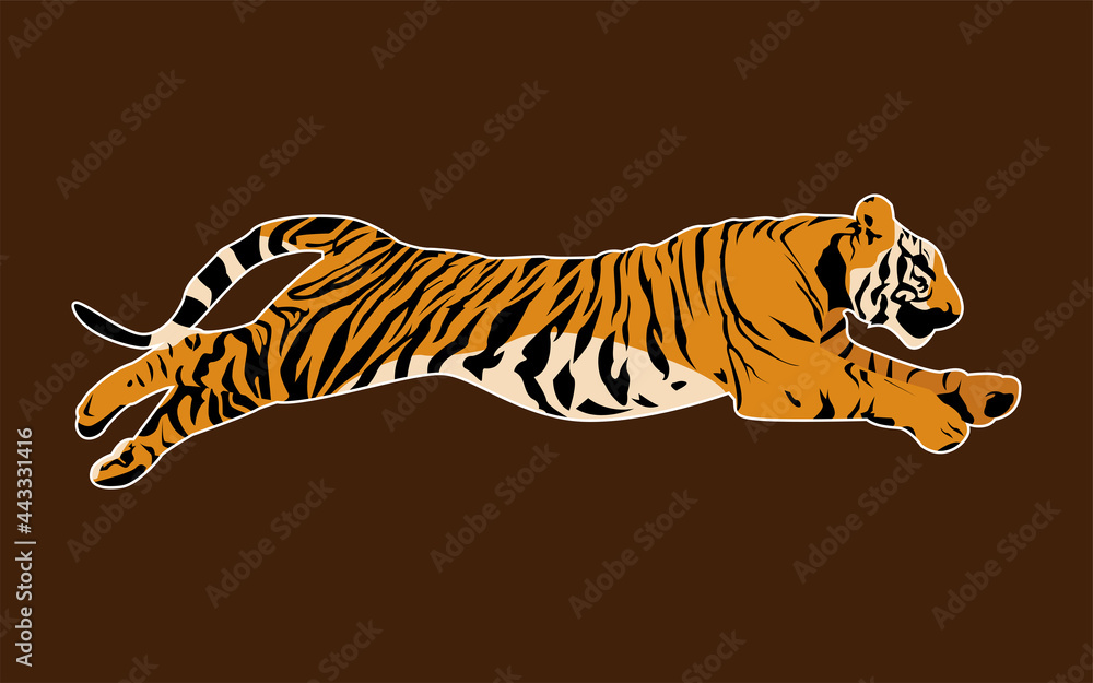 Mobilevector graphic illustration, tiger jumping or running on a brown ...