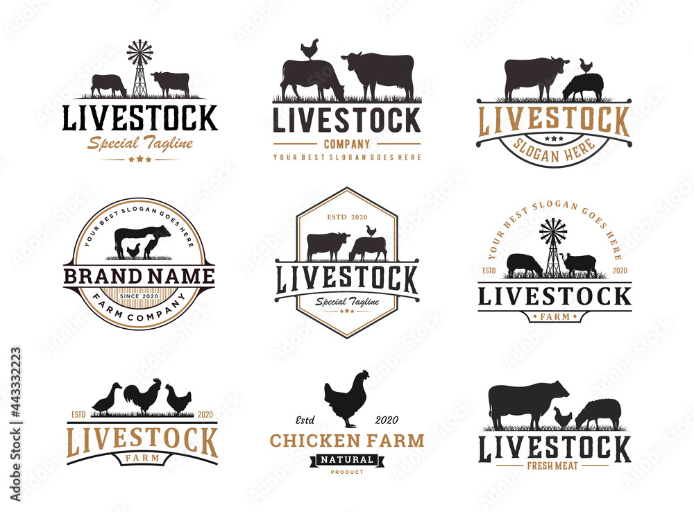 set of vintage livestock logo design, vector concept illustration Stock ...
