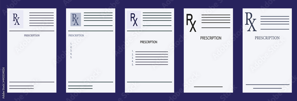 x form, prescription, medical paper document with medications. Set ...