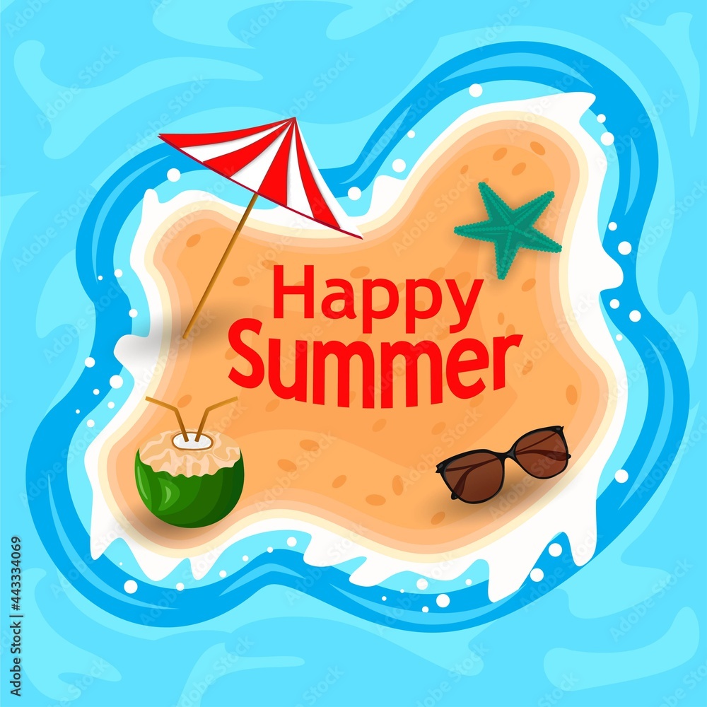 Happy summer banner design social media template. isolated island view ...