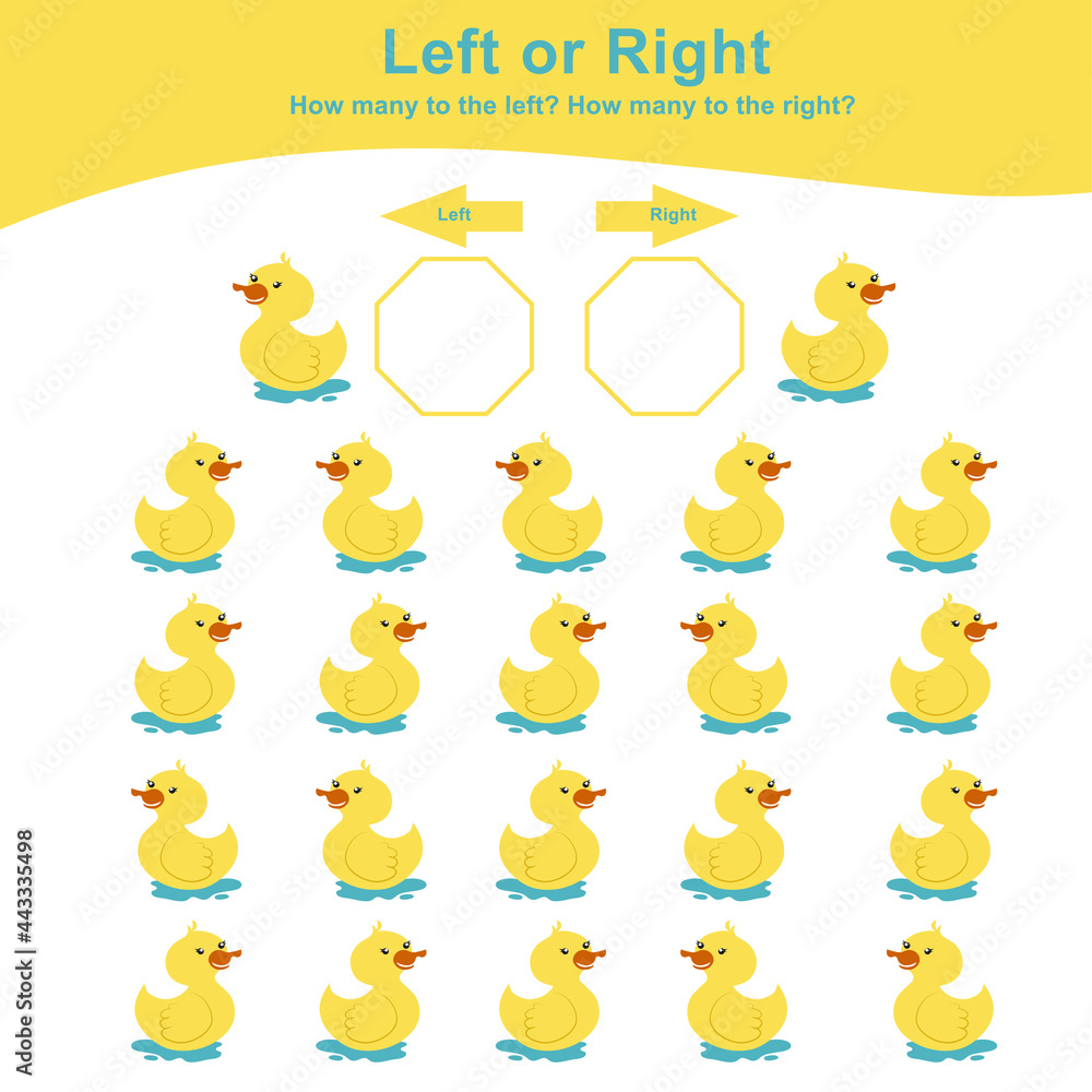 Left or Right Game for Preschool Children. Counting how many ducks are ...