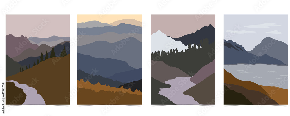 Collection of nature landscape background set with mountain,lake,sky ...