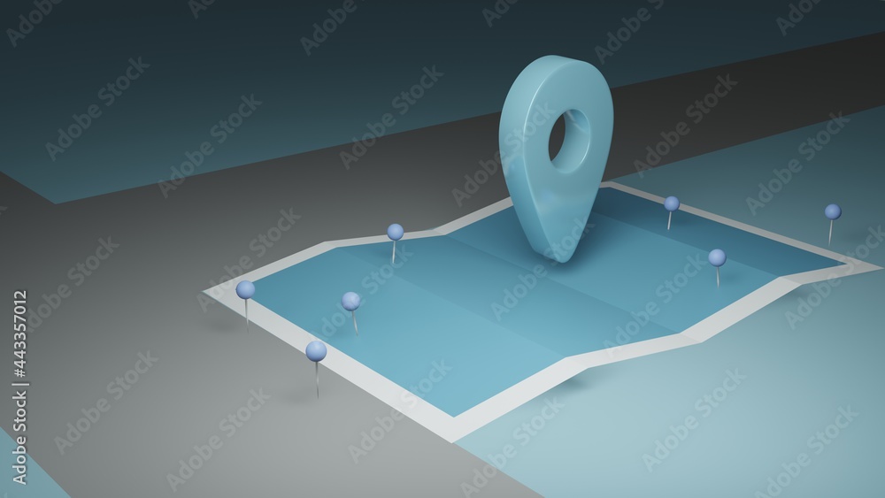 3d render of location symbol with map Stock Illustration | Adobe Stock