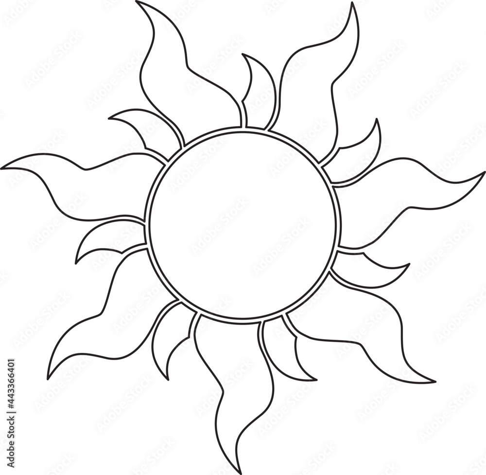 Sun vector illustration. Black and white. White background. Line drawing. Stock 벡터 | Adobe Stock