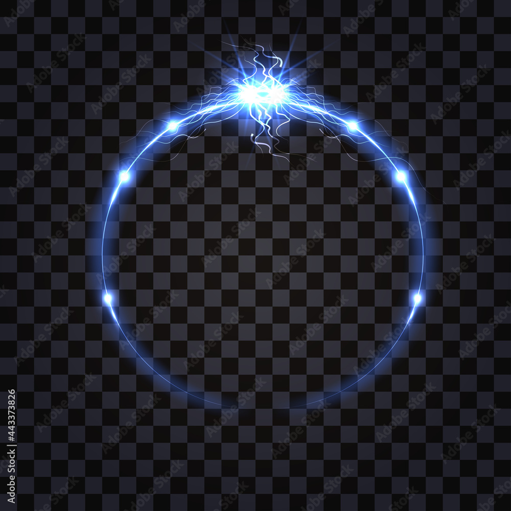 Electric vs discharge effect, lightning collision. Blue light shock ...