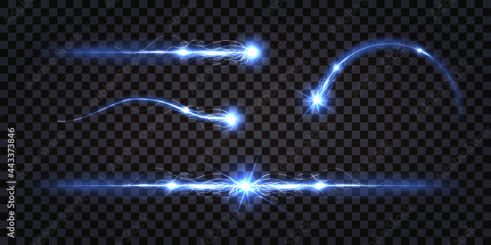 Ekectric discharge shock effect. Blue light burst, thunder bolt ...