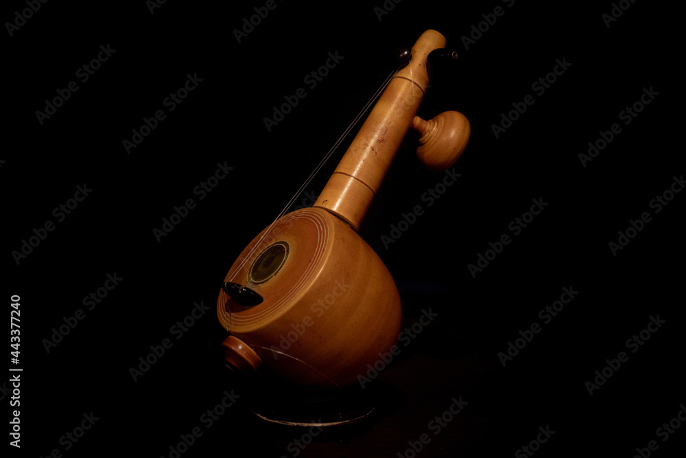 A miniature photograph of a traditional Indian musical instrument ...
