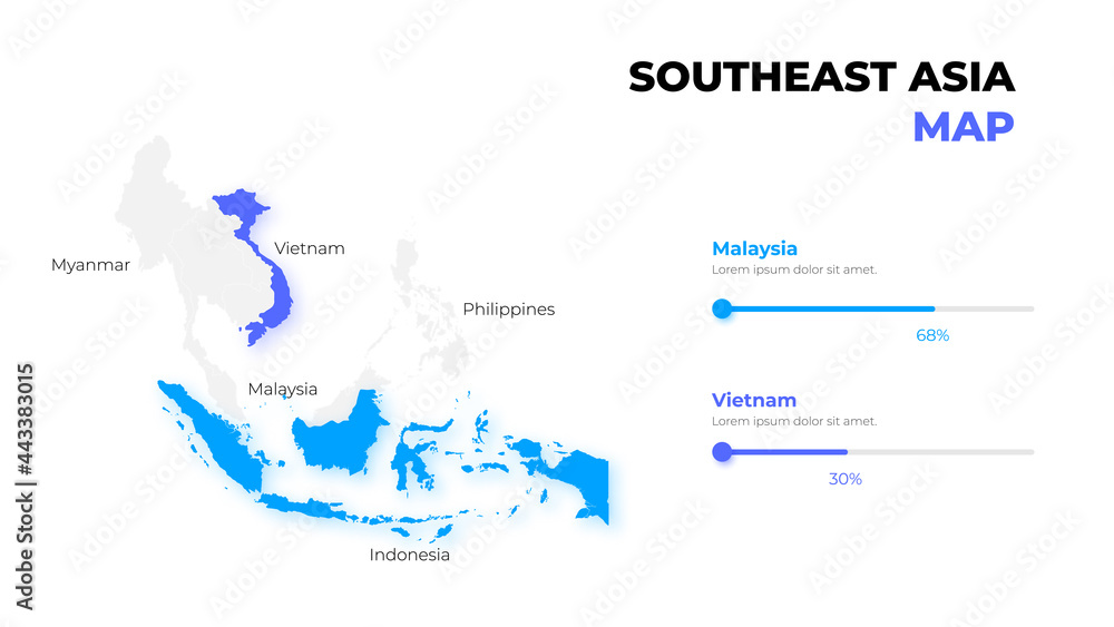 Southeast Asia vector map infographic template divided by countries ...